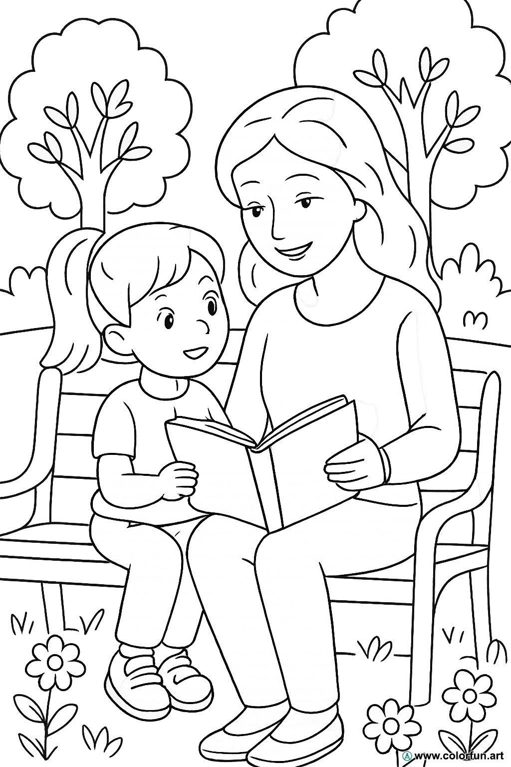 Dibujo para colorear de mamá e hija Descargar o Imprimir de forma gratuita