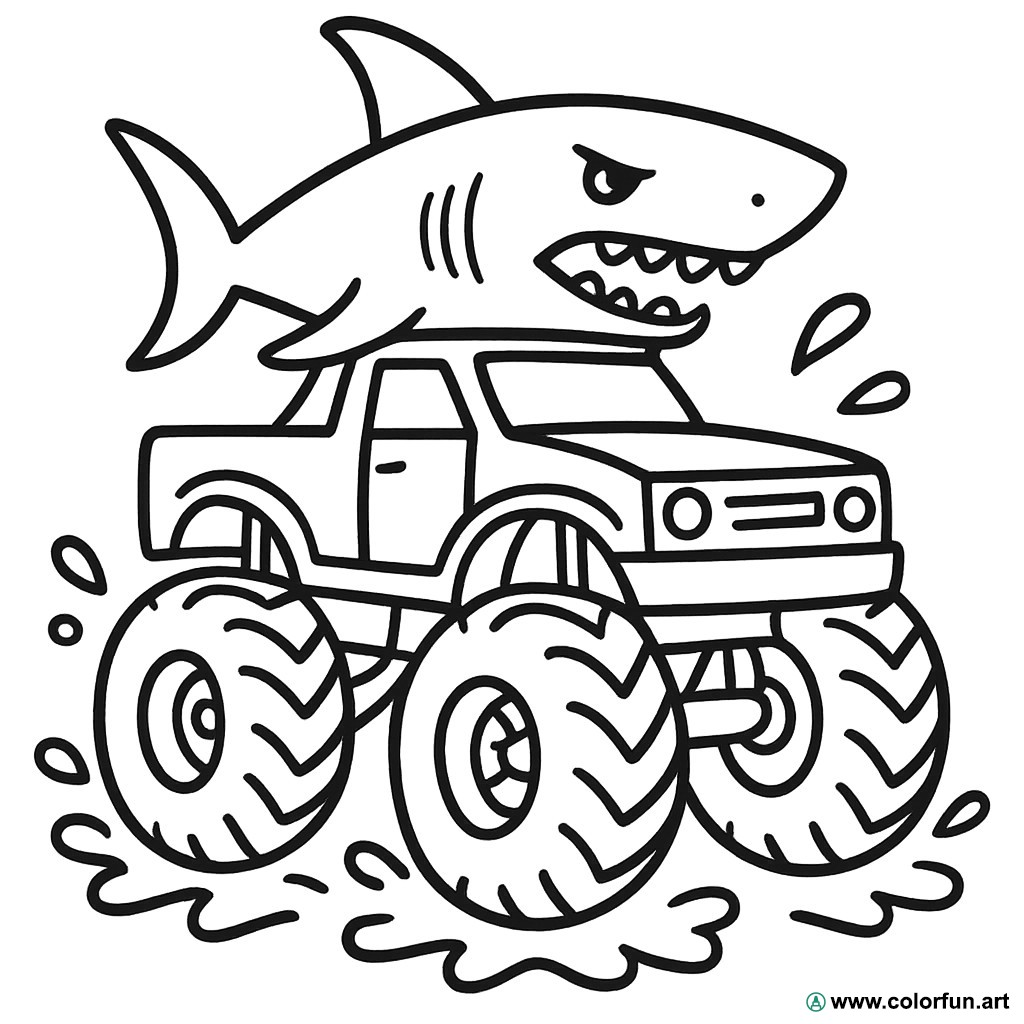 Dibujo para colorear de Monster Truck con Tiburón Descargar o Imprimir ...