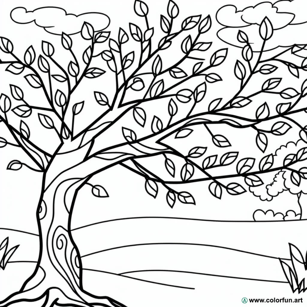 Dibujo para colorear de un árbol en primavera Descargar o Imprimir de ...