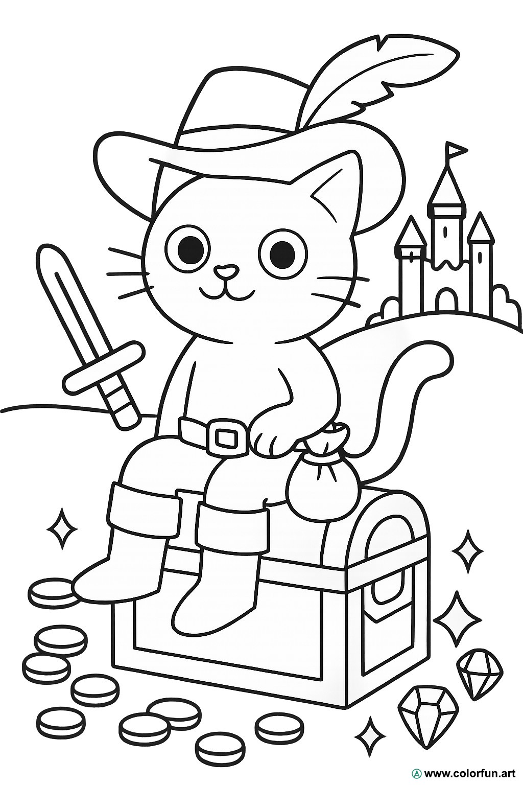 Dibujo para colorear de gato con botas original Descargar o Imprimir de ...