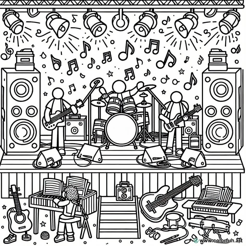 Dibujo para colorear de la Fiesta de la Música en el escenario ...