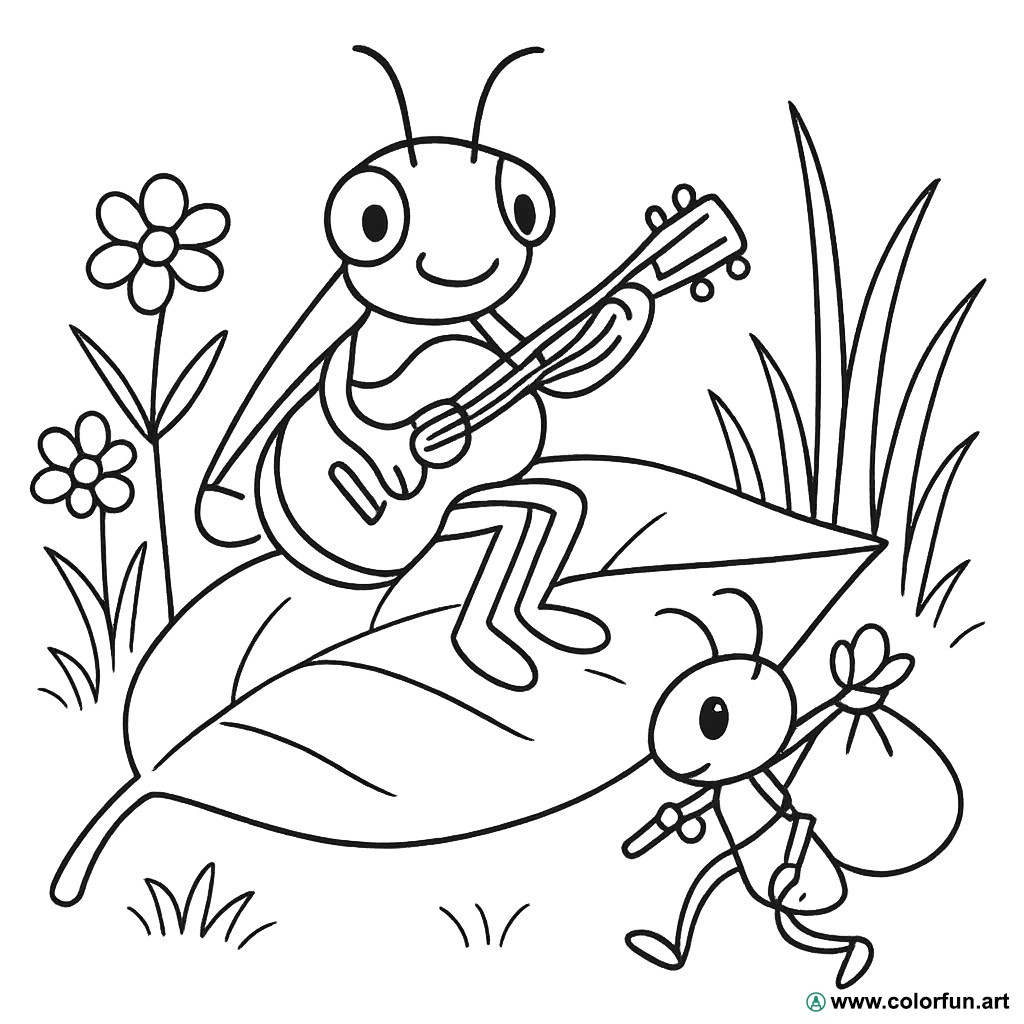 Dibujo para colorear de la cigarra y la hormiga fácil Descargar o ...