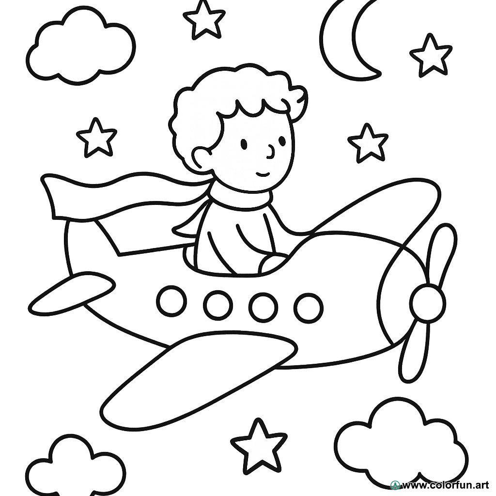 Dibujo para colorear del Principito en un avión Descargar o Imprimir de ...