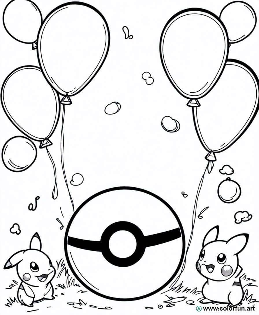 Dibujo para colorear de Pokéball y de globos Descargar o Imprimir de ...