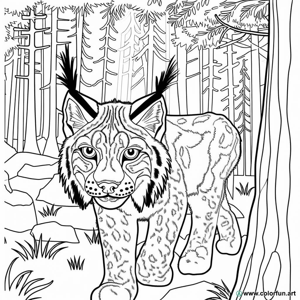 Dibujo para colorear de un lince en la naturaleza Descargar o Imprimir ...