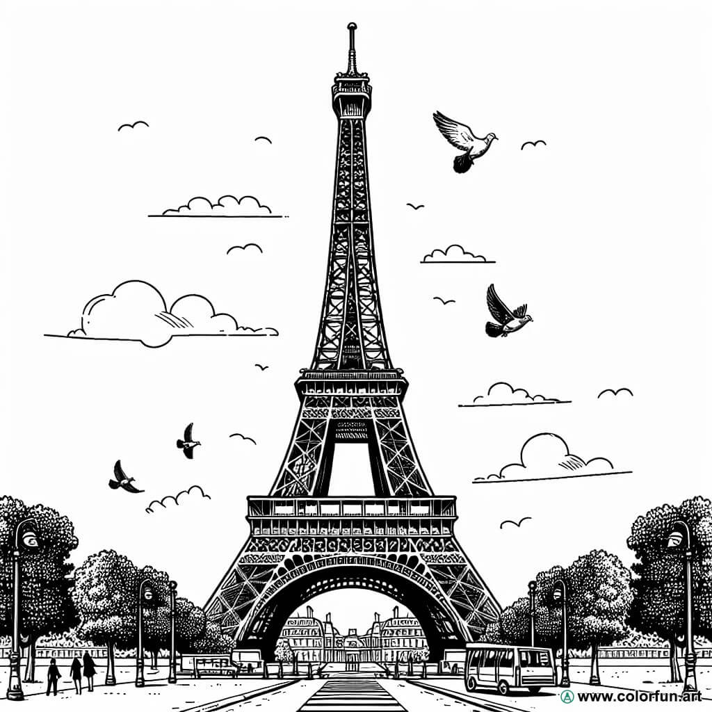 Dibujo para colorear de la Torre Eiffel en París. Descargar o Imprimir ...