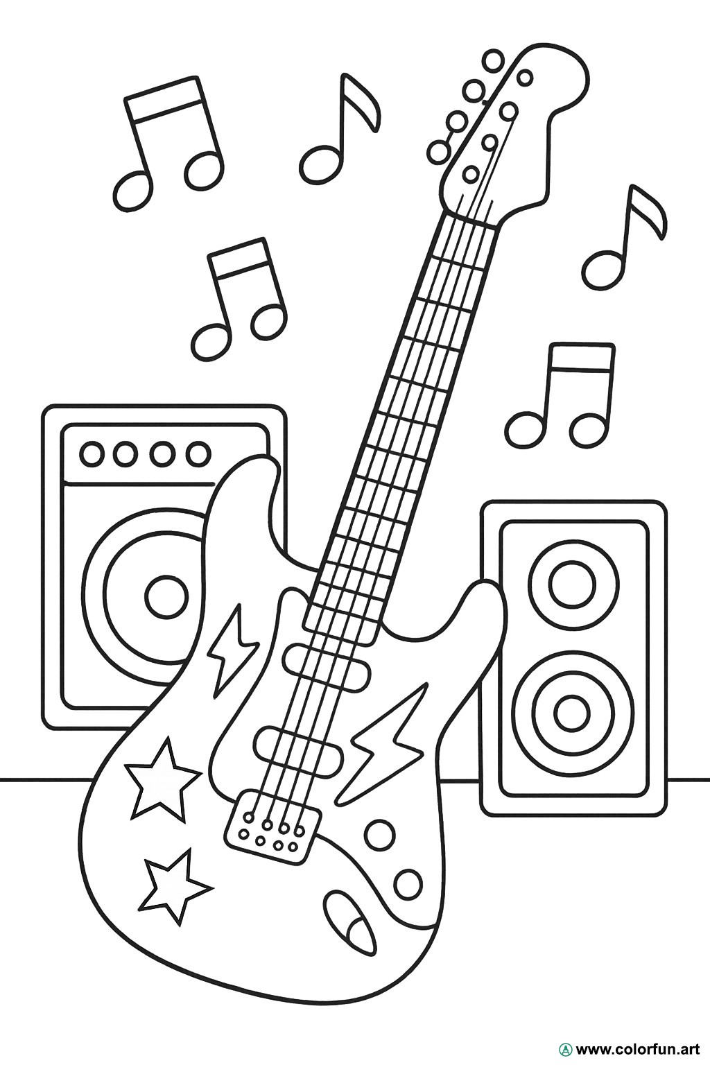 Dibujo para colorear de una guitarra eléctrica rock Descargar o ...