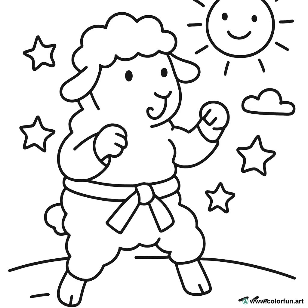 Dibujo para colorear de karate con una oveja Descargar o Imprimir de ...