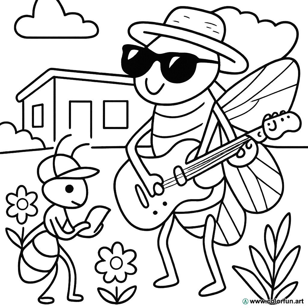 Dibujo para colorear de la cigarra y la hormiga moderna Descargar o ...