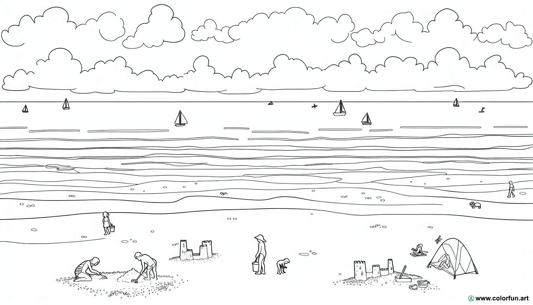 Dibujo para colorear de playa en el mar Descargar o Imprimir de forma ...