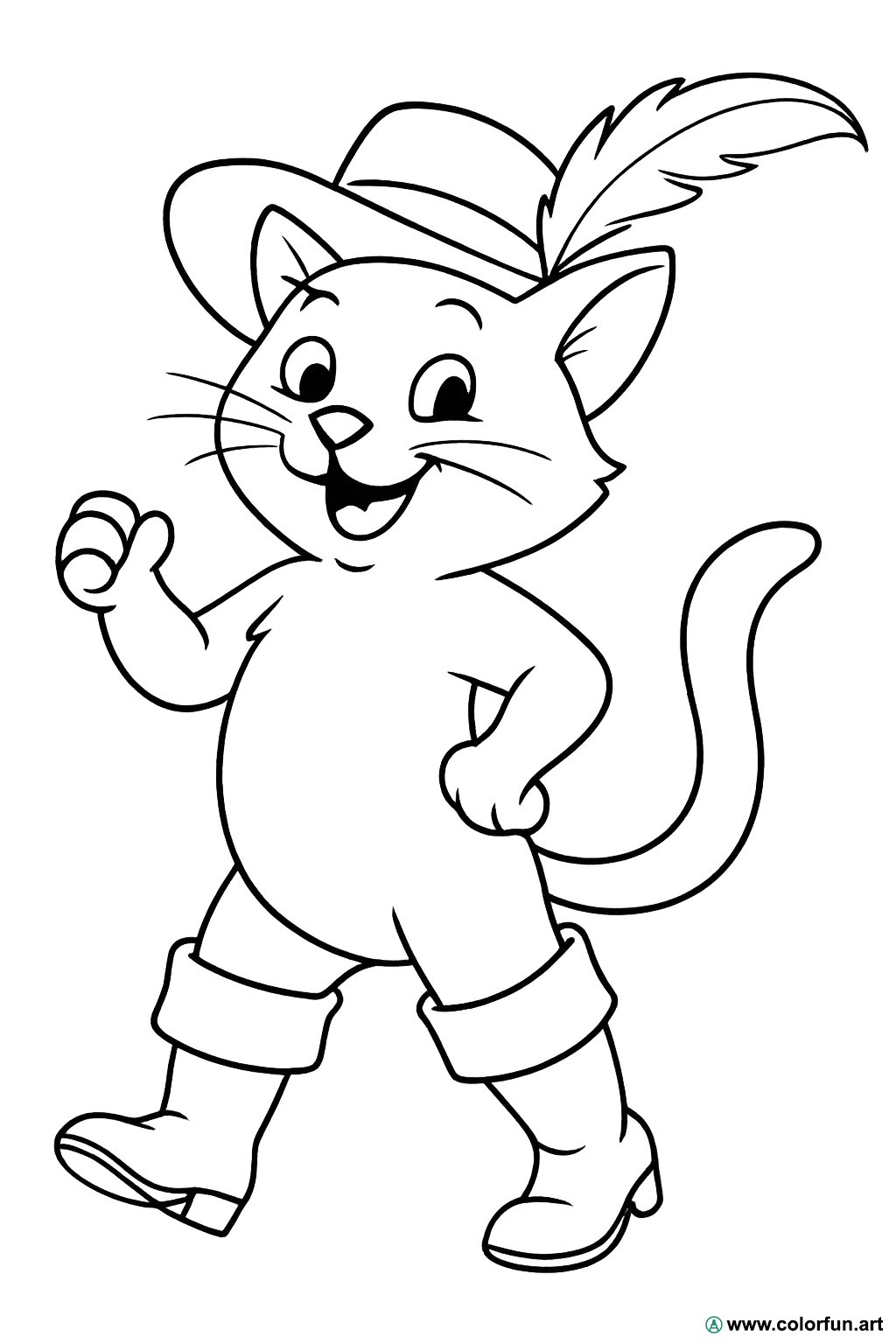 Dibujo para colorear de un gato bota alegre Descargar o Imprimir de ...