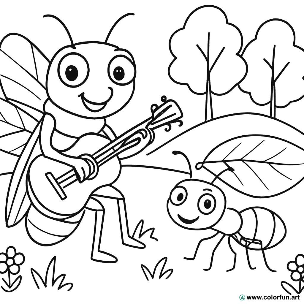 Dibujo para colorear de la cigarra y la hormiga clásica Descargar o ...