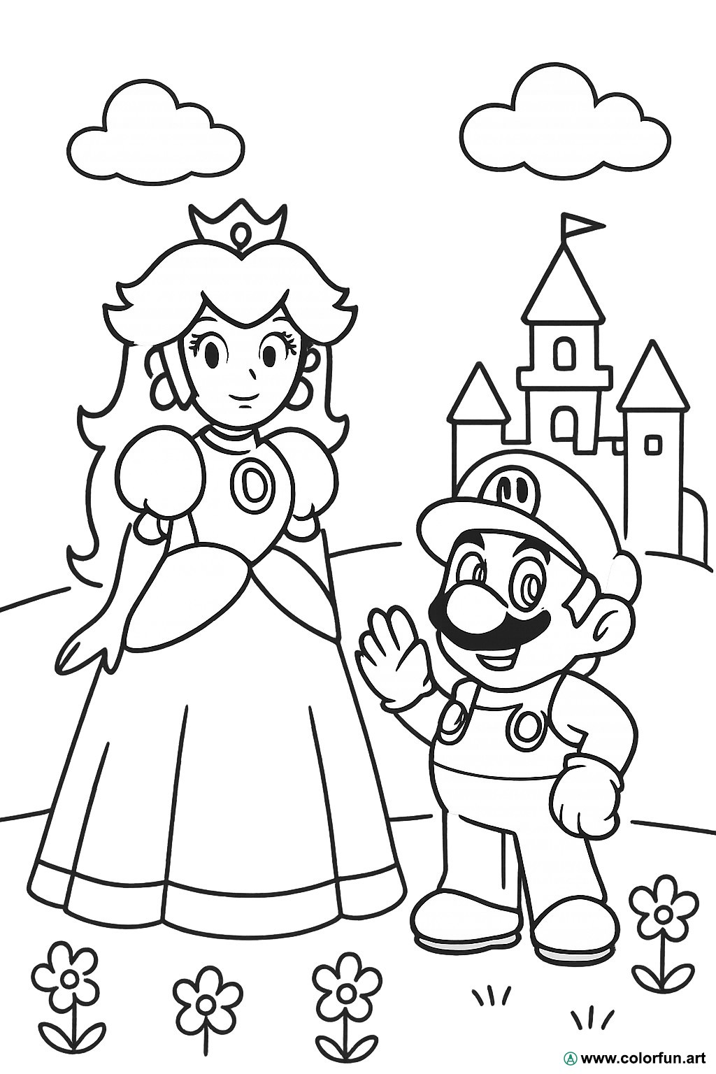 Dibujo para colorear de la princesa Peach y Mario Descargar o Imprimir ...