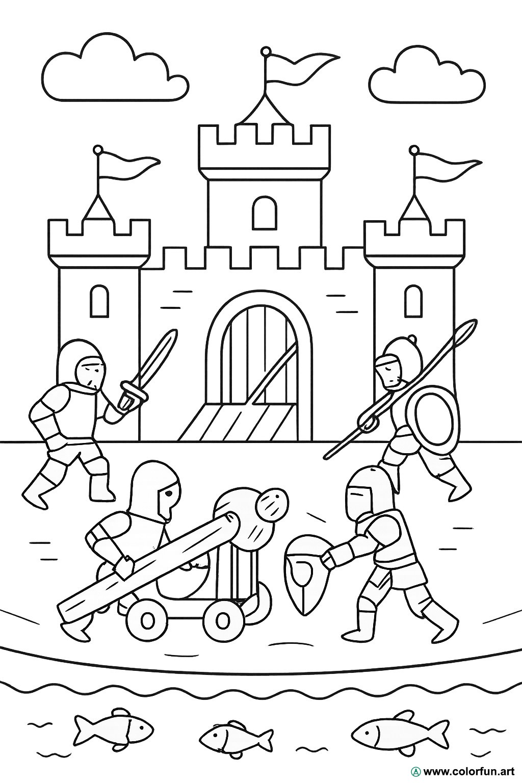 Dibujo para colorear de un castillo en ataque Descargar o Imprimir de ...