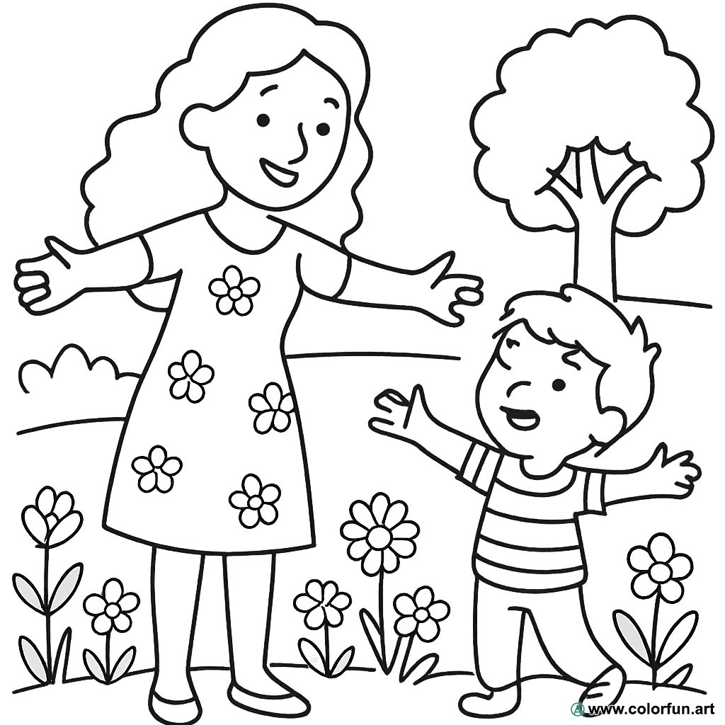 Dibujo para colorear para el Día de la Madre con mamá. Descargar o ...