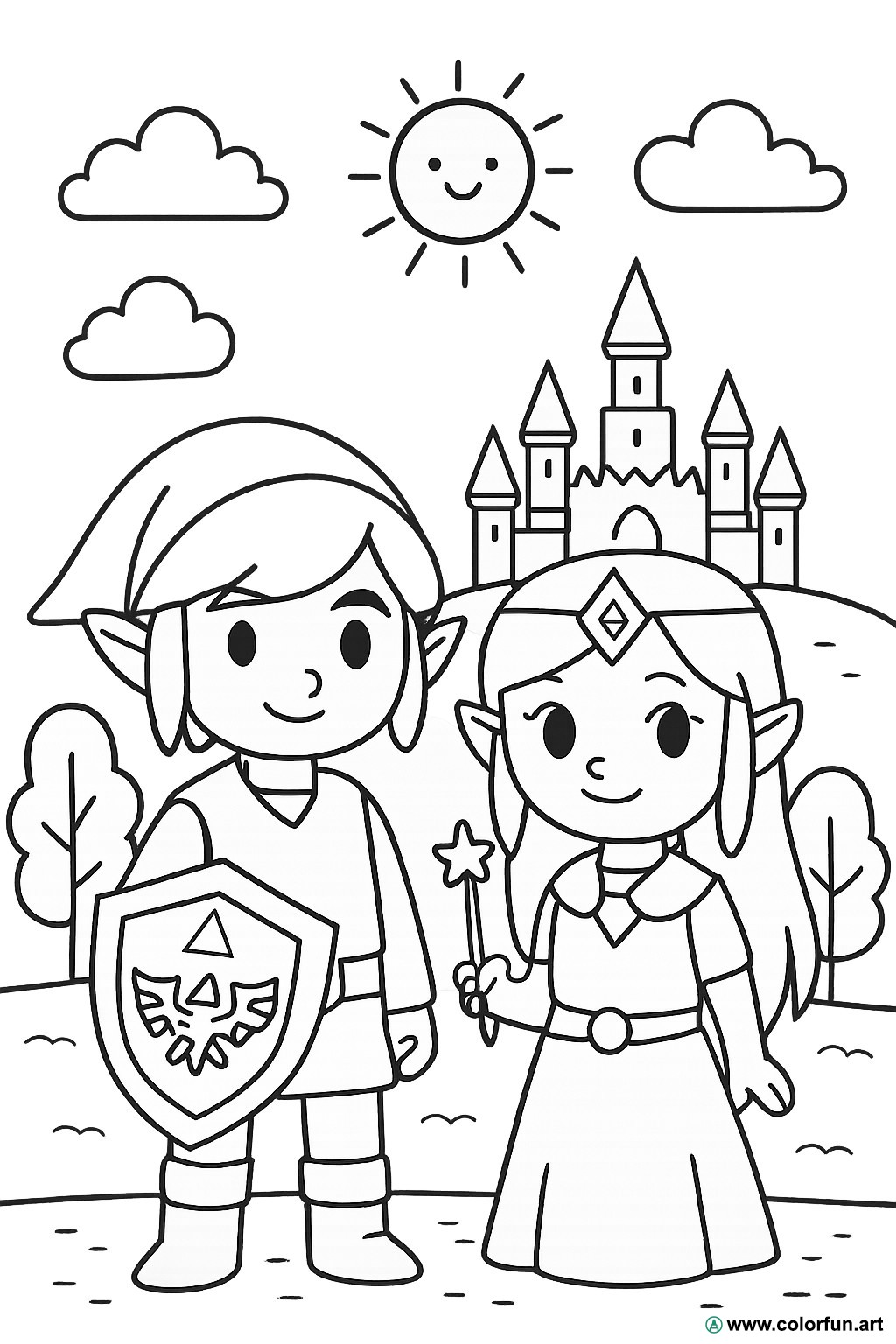 Dibujo para colorear de Zelda y Link Descargar o Imprimir de forma gratuita